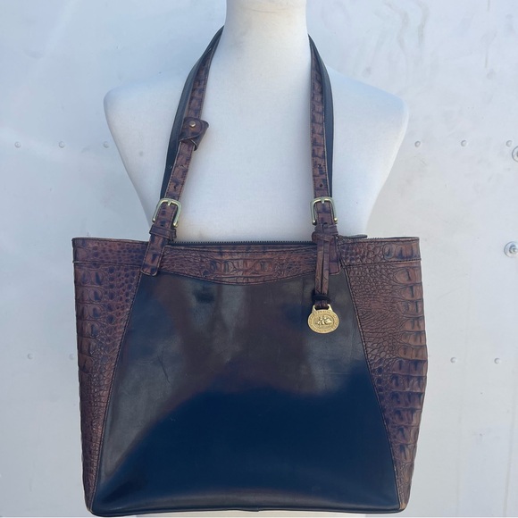 Brahmin | Bags | Brahmin Vintage Tuscan Black Leather Brown Croc ...